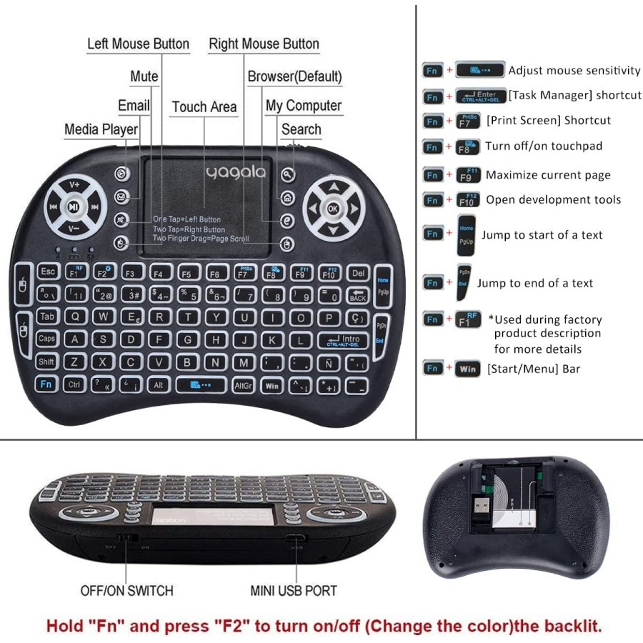 2 4ghz Backlit Mini Keyboard Touchpad Mouse